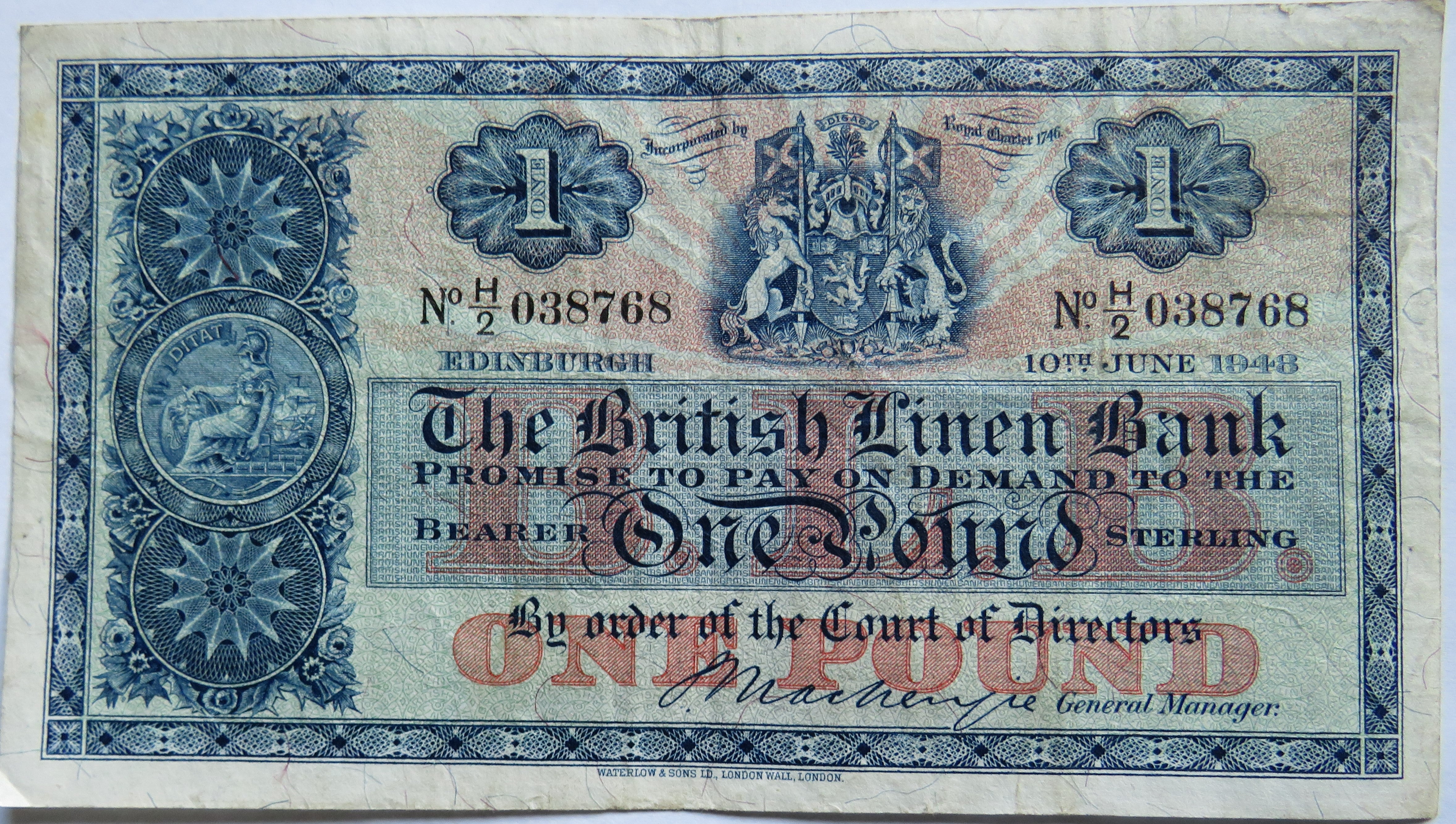 1948 The British Linen Bank £1 One Pound Banknote – J.W.B Coins ...