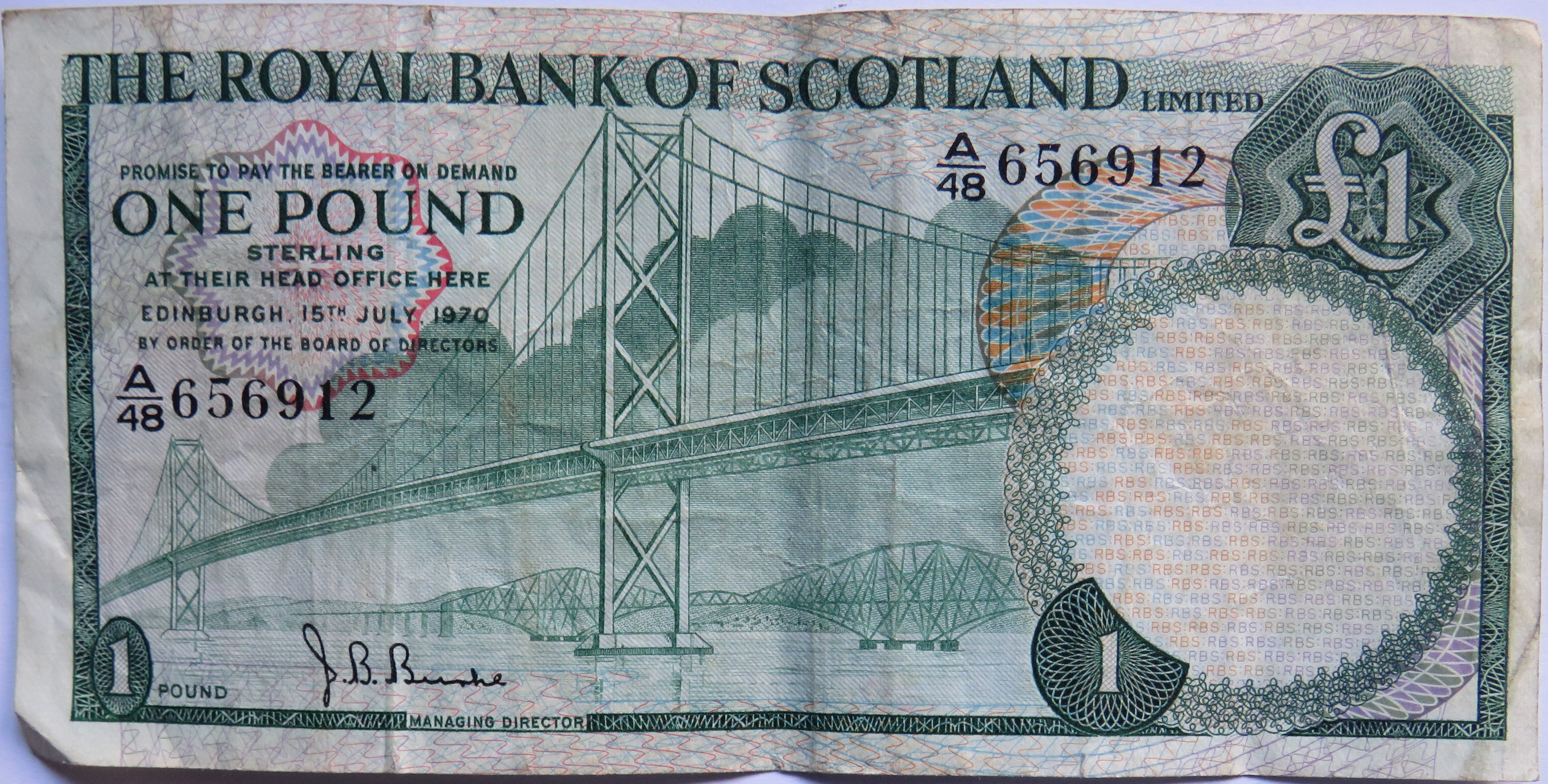 1970 The Royal Bank of Scotland £1 One Pound Banknote – J.W.B Coins ...