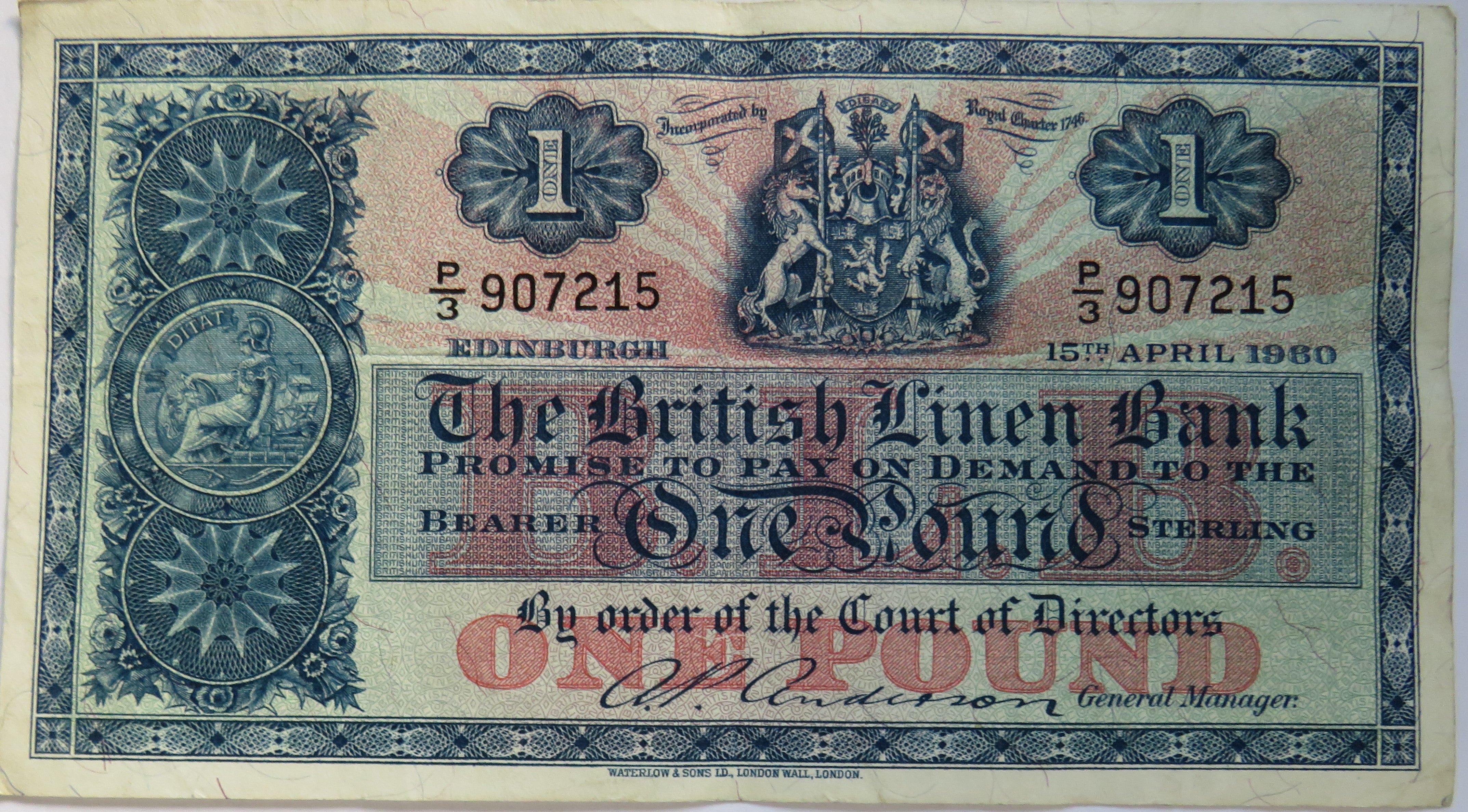 1960 The British Linen Bank £1 One Pound Banknote P/3 – J.W.B Coins ...
